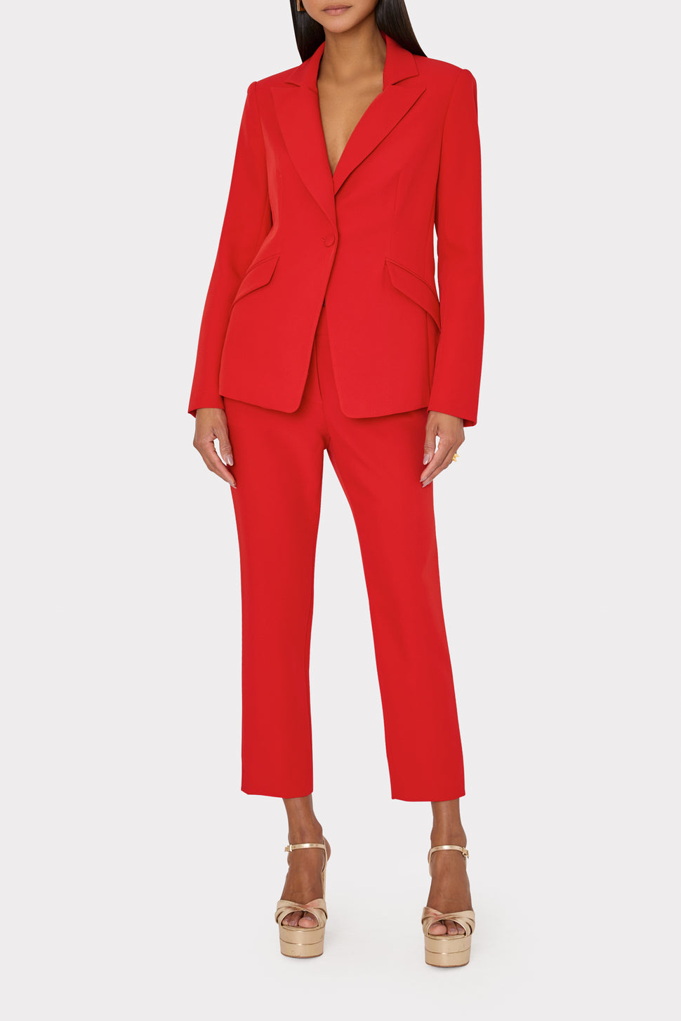 Nicola Cady Ankle Length Straight Leg Mid Rise Pants in Red | MILLY