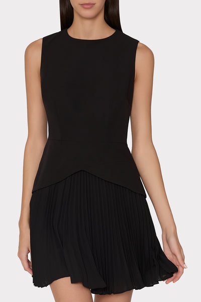Haddy Pleated Mini Dress in Black | MILLY