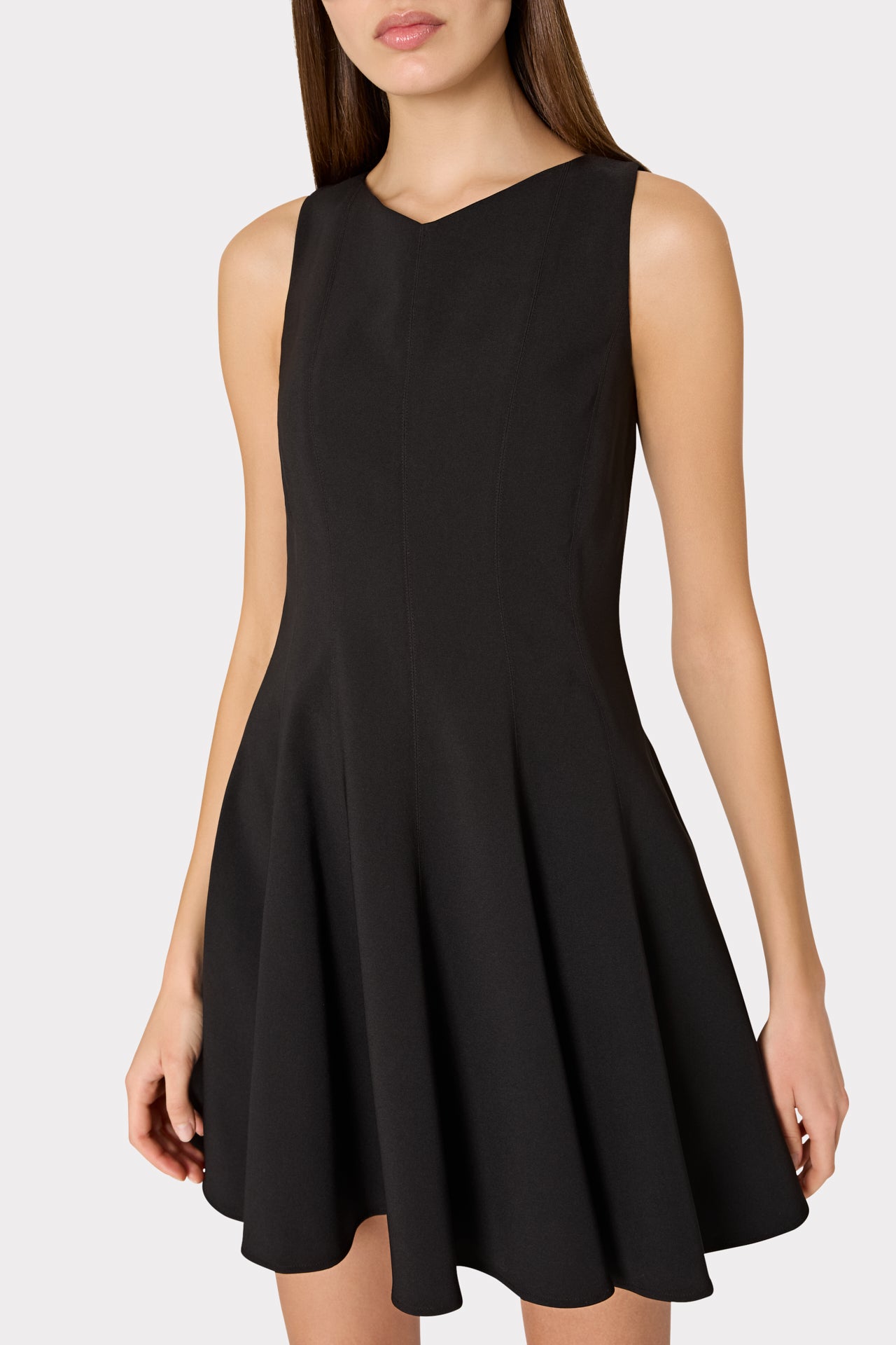 Sleeveless Stretch Cady Fit And Flare in Black | MILLY