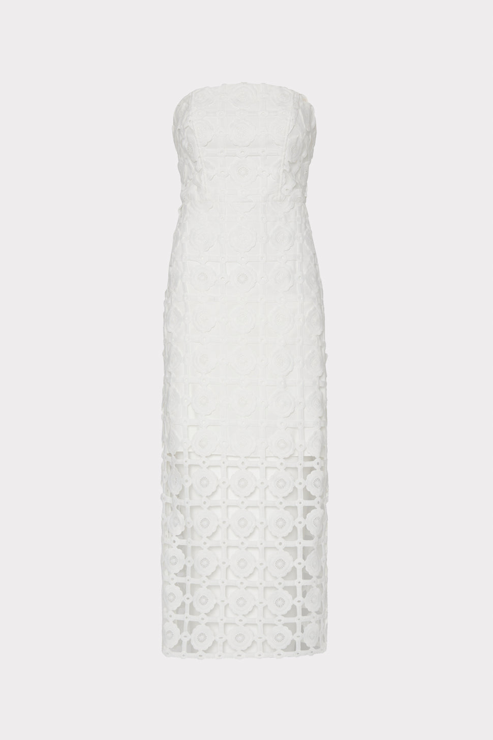 Kait Tile Lace Strapless Midi Dress in White | MILLY