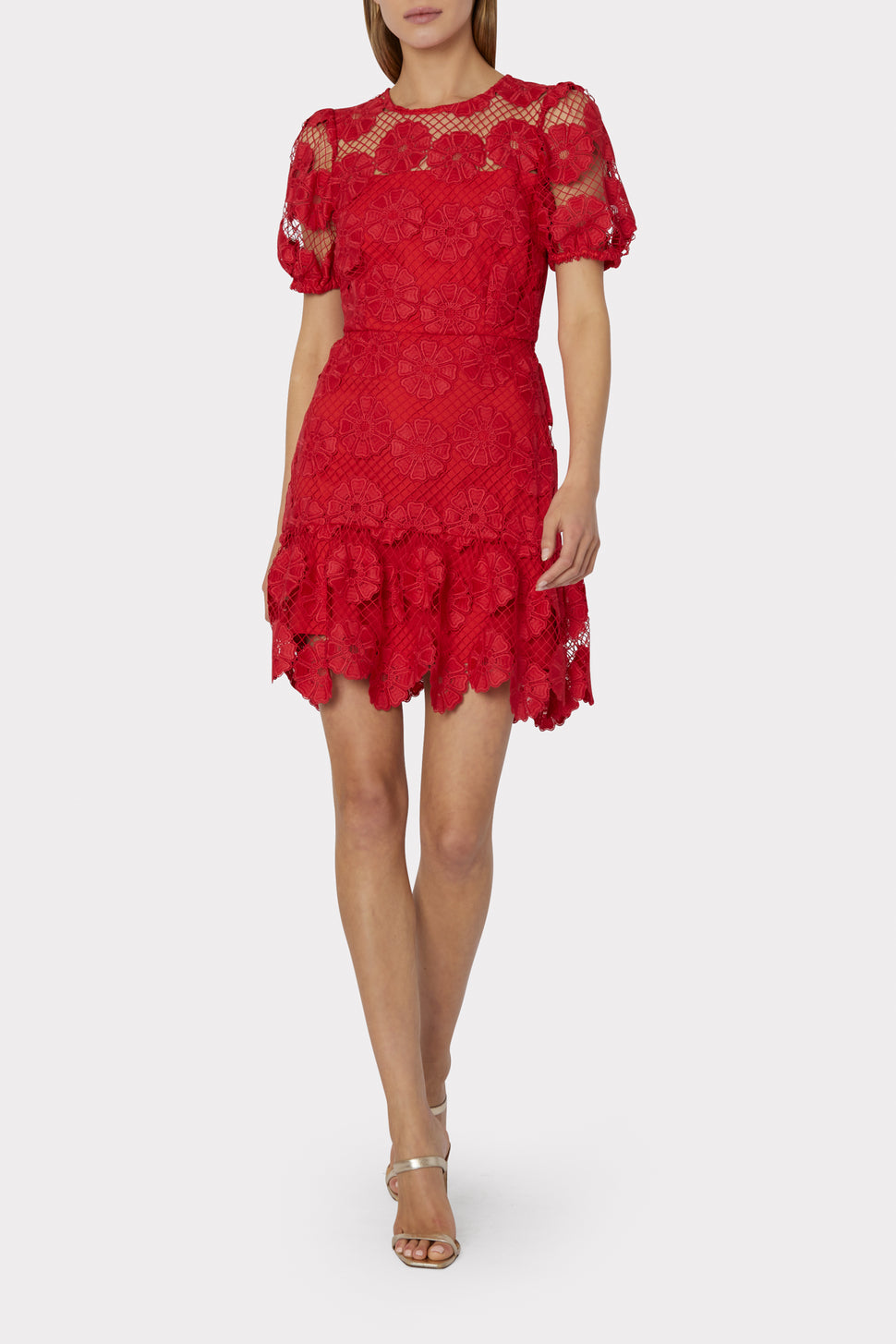 Yasmin Daisy Lace Dress in Red | MILLY