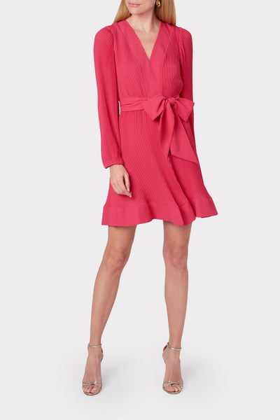 Liv Pleated Long Sleeve Mini Dress in Pink | MILLY