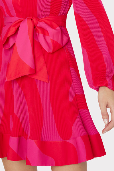 Liv Pleated Long Sleeve Mini Dress in Pink Zebra Print | MILLY