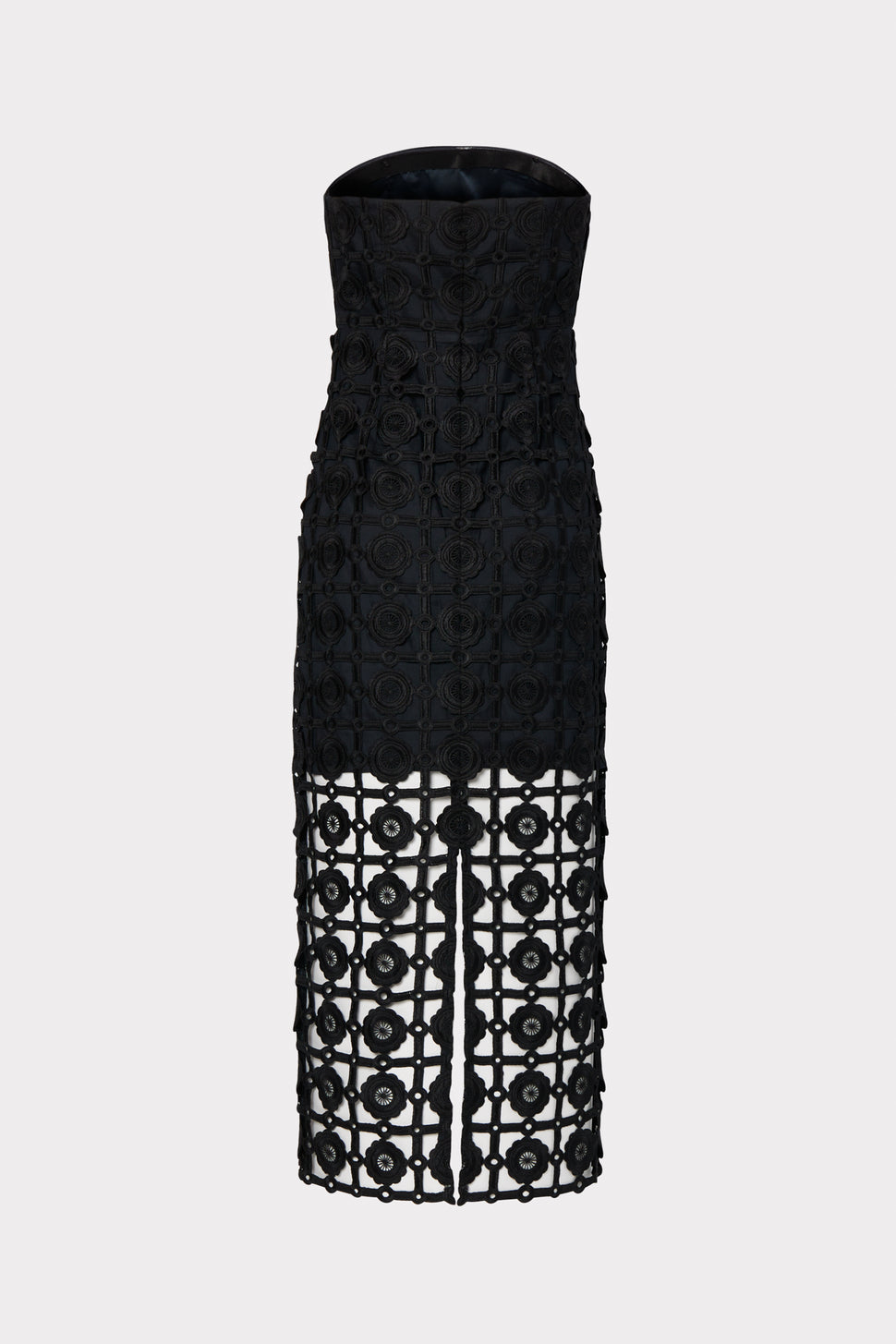 Kait Tile Lace Strapless Midi Dress in Black | MILLY